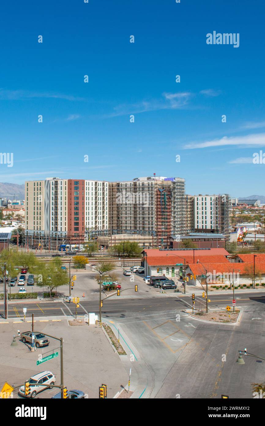 Aerial view of new construction behind the railway station in the 6th ...