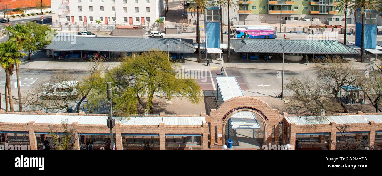 Aerial view of the area around the Linda Ronstadt bus station in ...