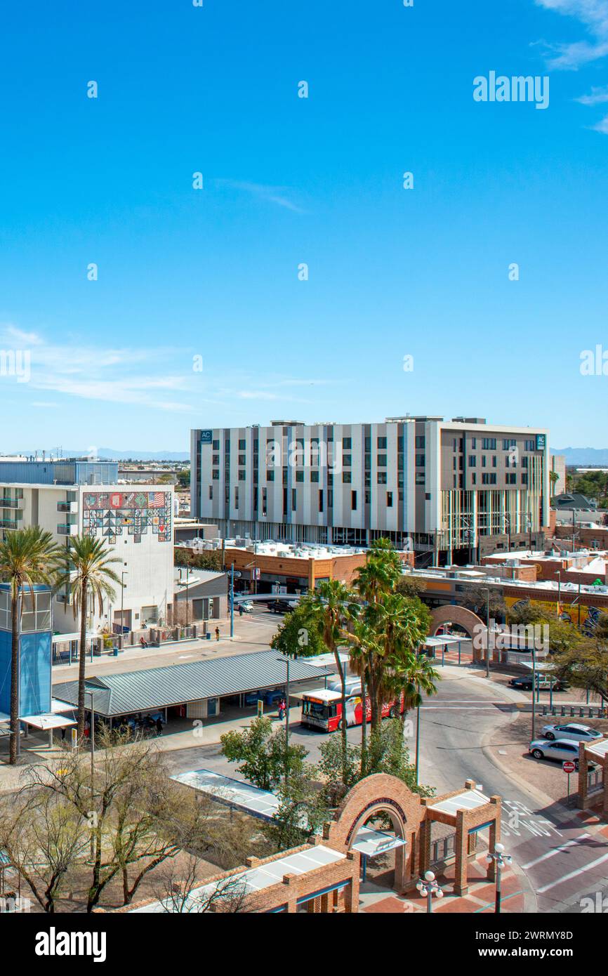 Aerial view of the area around the Linda Ronstadt bus station in ...