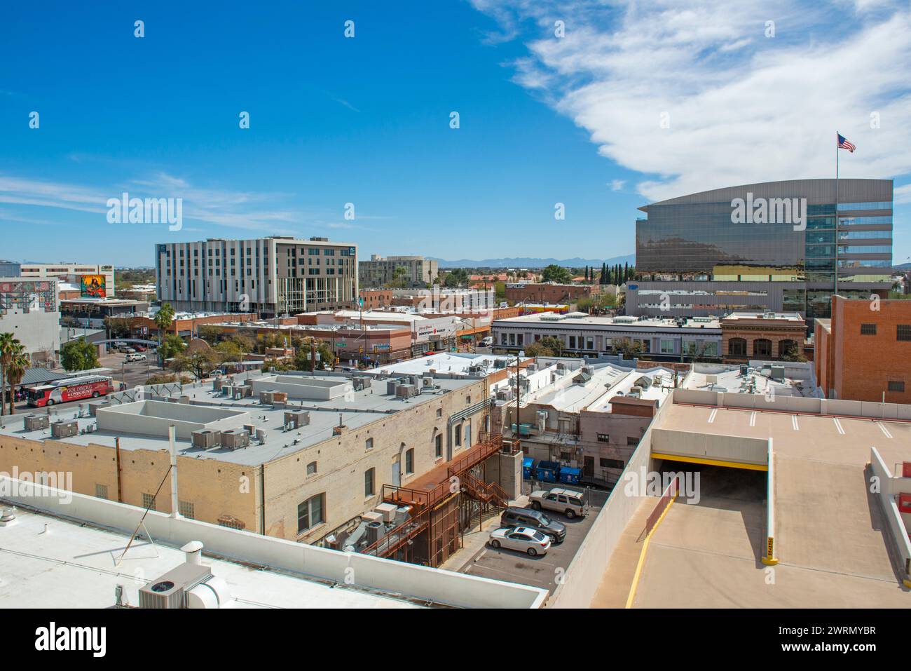 Aerial view of the TEP building and the AC Hotel in downtown Tucson, AZ ...