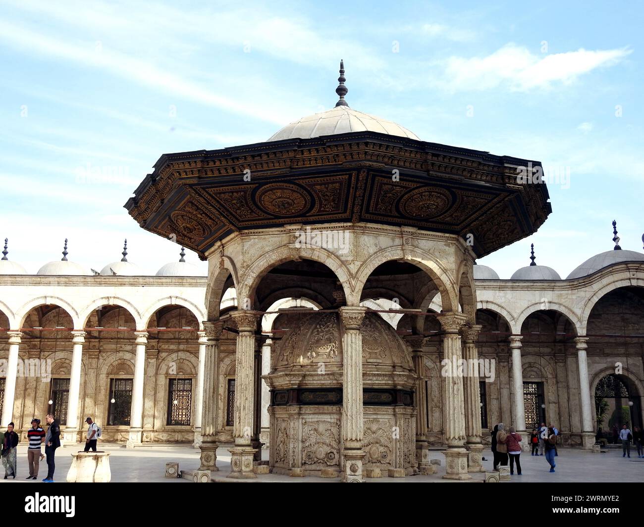 Cairo, Egypt, January 7 2023: Ablution fountain and courtyard of The great mosque of Muhammad ...