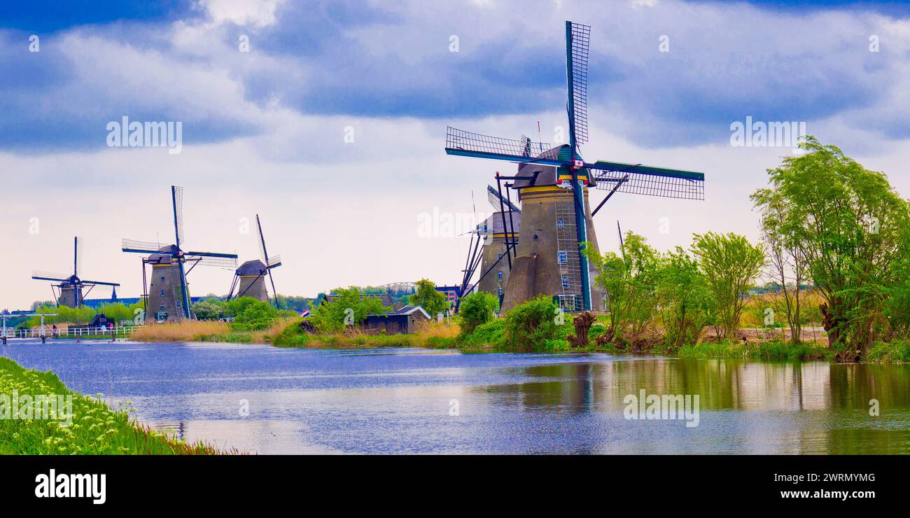 Kinderdijk, Traditional Dutch Windmills Pumping Water, UNESCO World ...