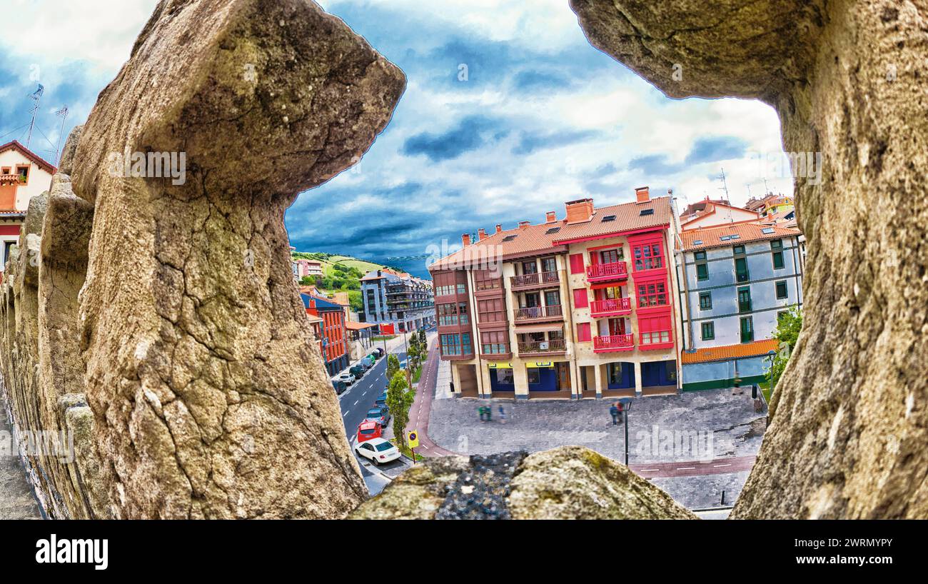 Street Scene, Traditional Architecture, Old Town, Zumaia, Guipúzcoa ...
