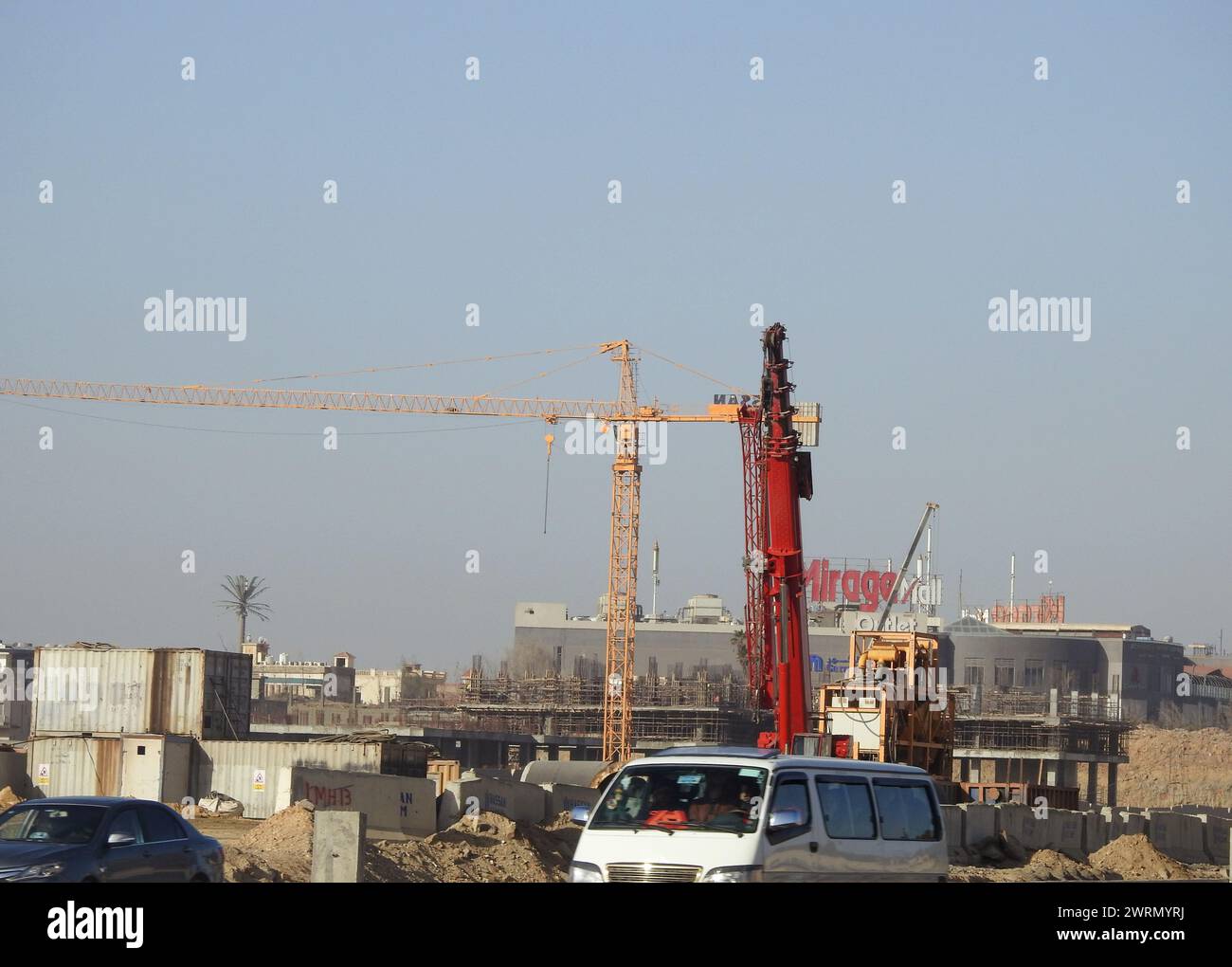 Cairo, Egypt, March 2 2024: A crane tower of Hassan Allam Co, A construction site of new high ...