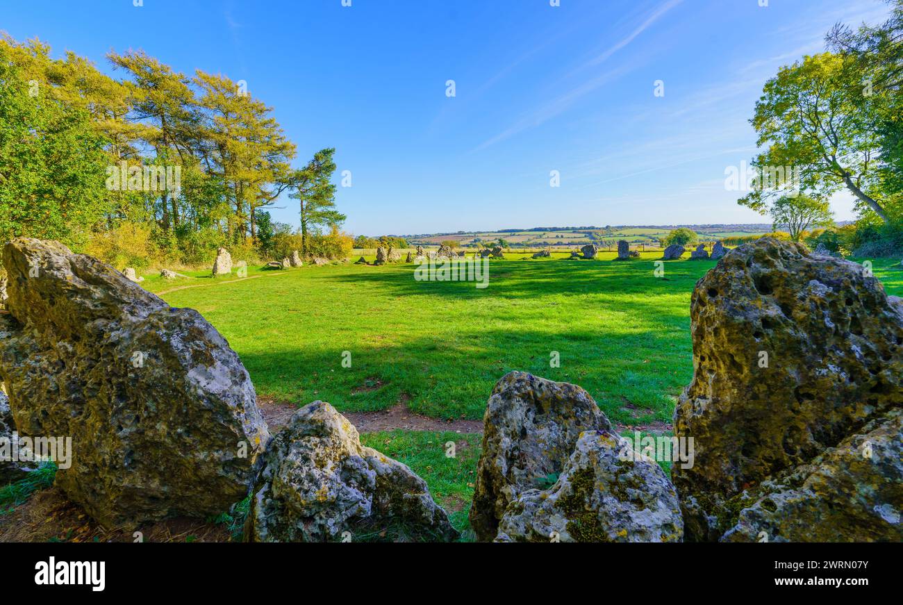 View of the ancient Rollright Stones, Neolithic stone circle, in the ...