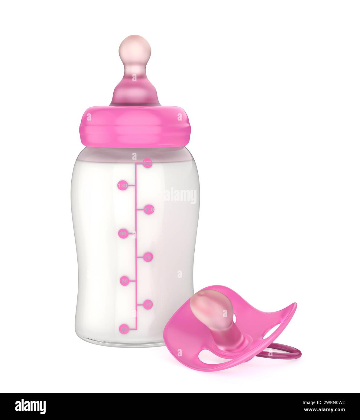 Baby milk bottle and pacifier on white background Stock Photo - Alamy