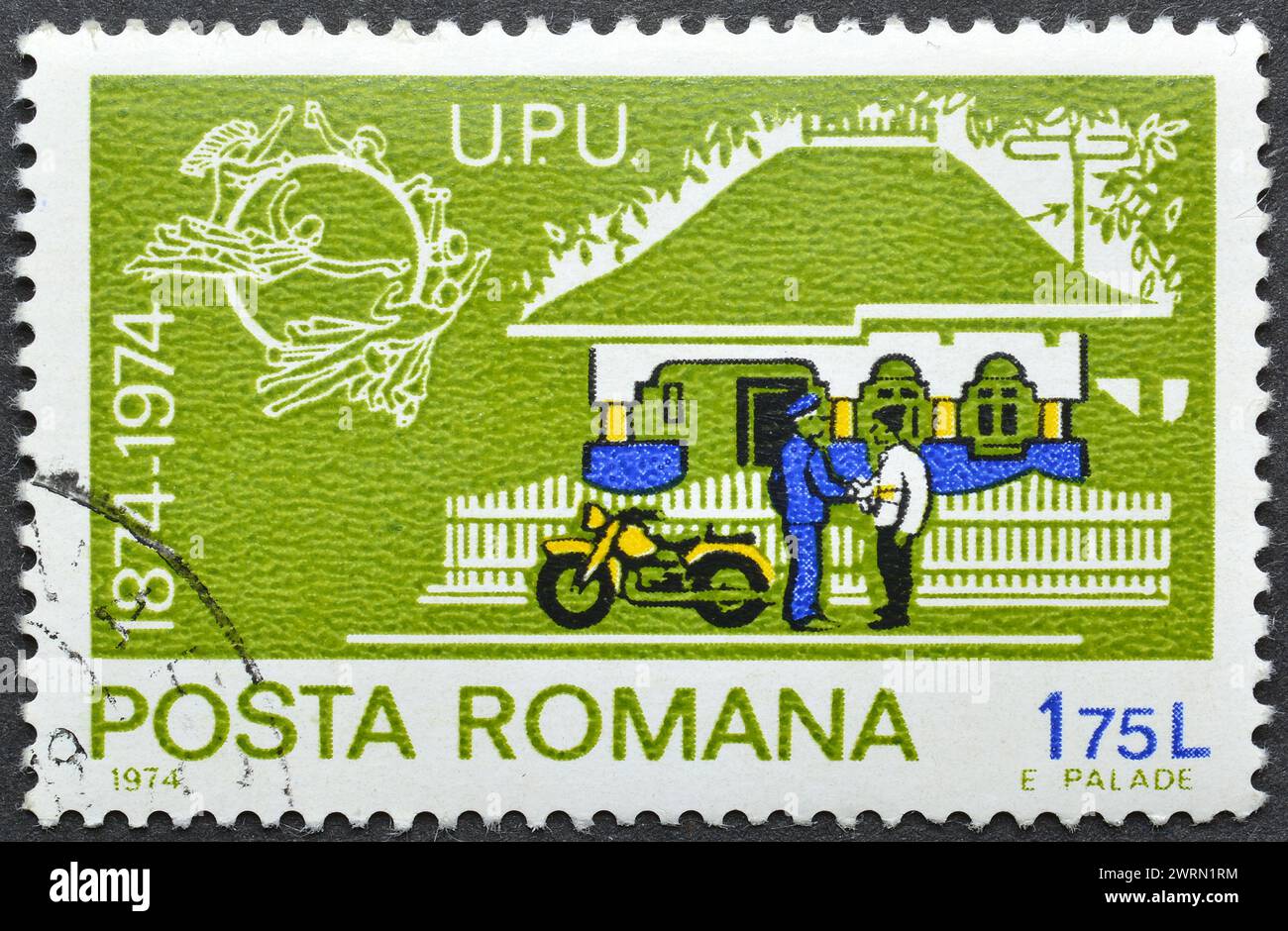 Cancelled postage stamp printed by Romania, that shows Mail delivery by ...
