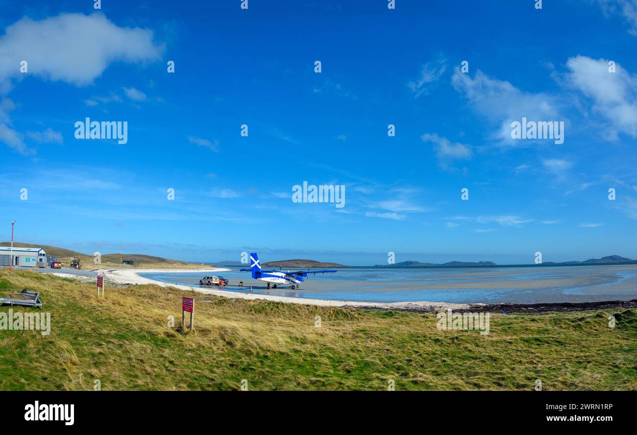 Plane on the sands at Barra Airport, Barra, Outer Hebrides, Scotland ...