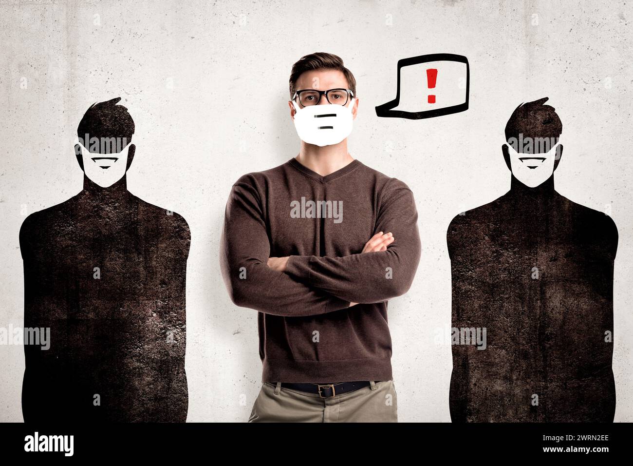 Man in casual clothes and two black shadows wearing construction ...