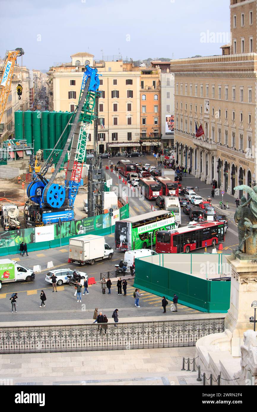 Rome, Italy. Busy Rome Road with lots of traffic and construction work ...