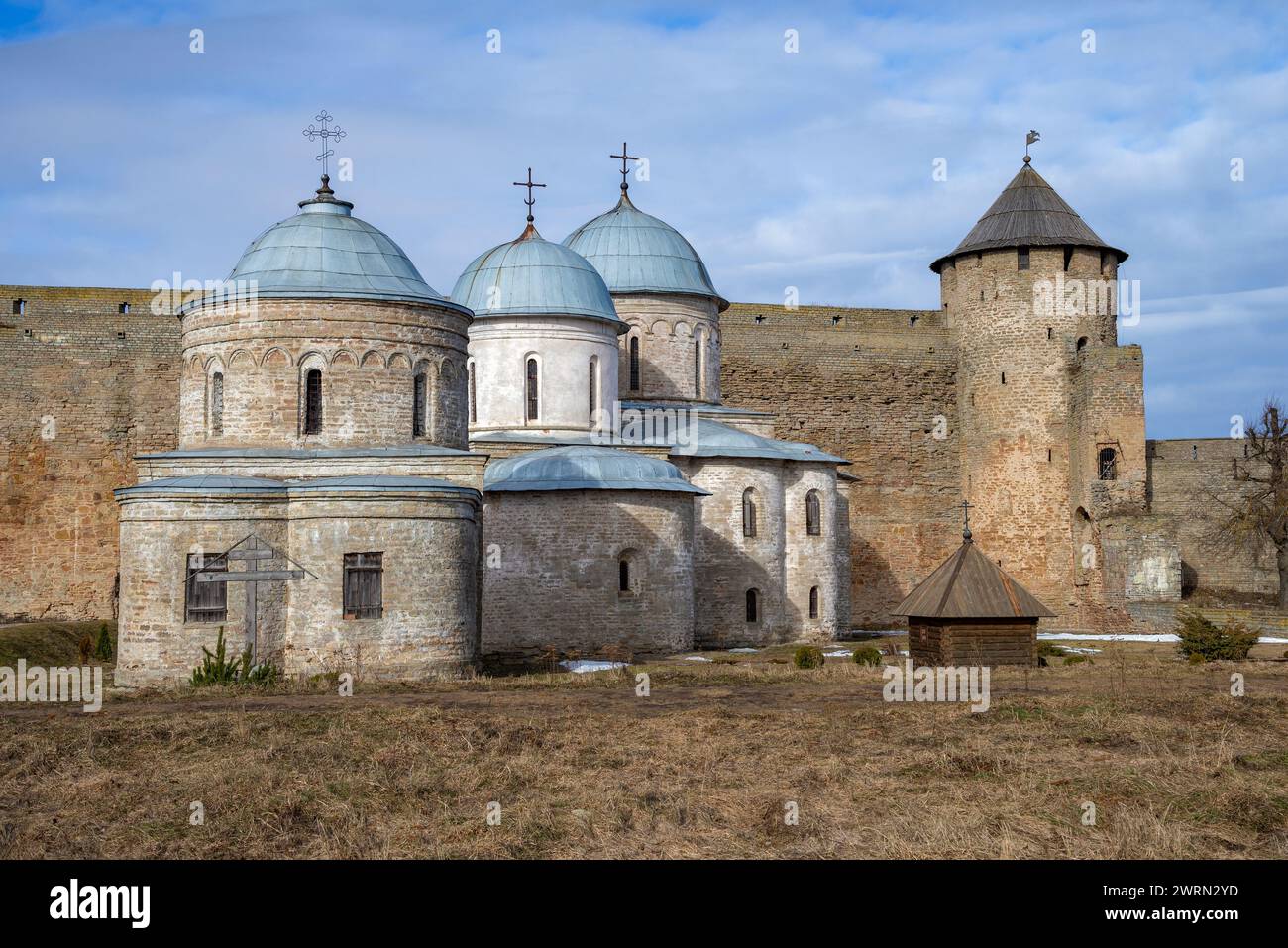 Ivangorod fortress. Two temples and tower. Leningrad region, Russia ...