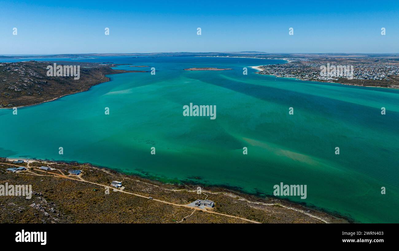 Aerial of the Langebaan Lagoon Marine Protected Area, West Coast ...