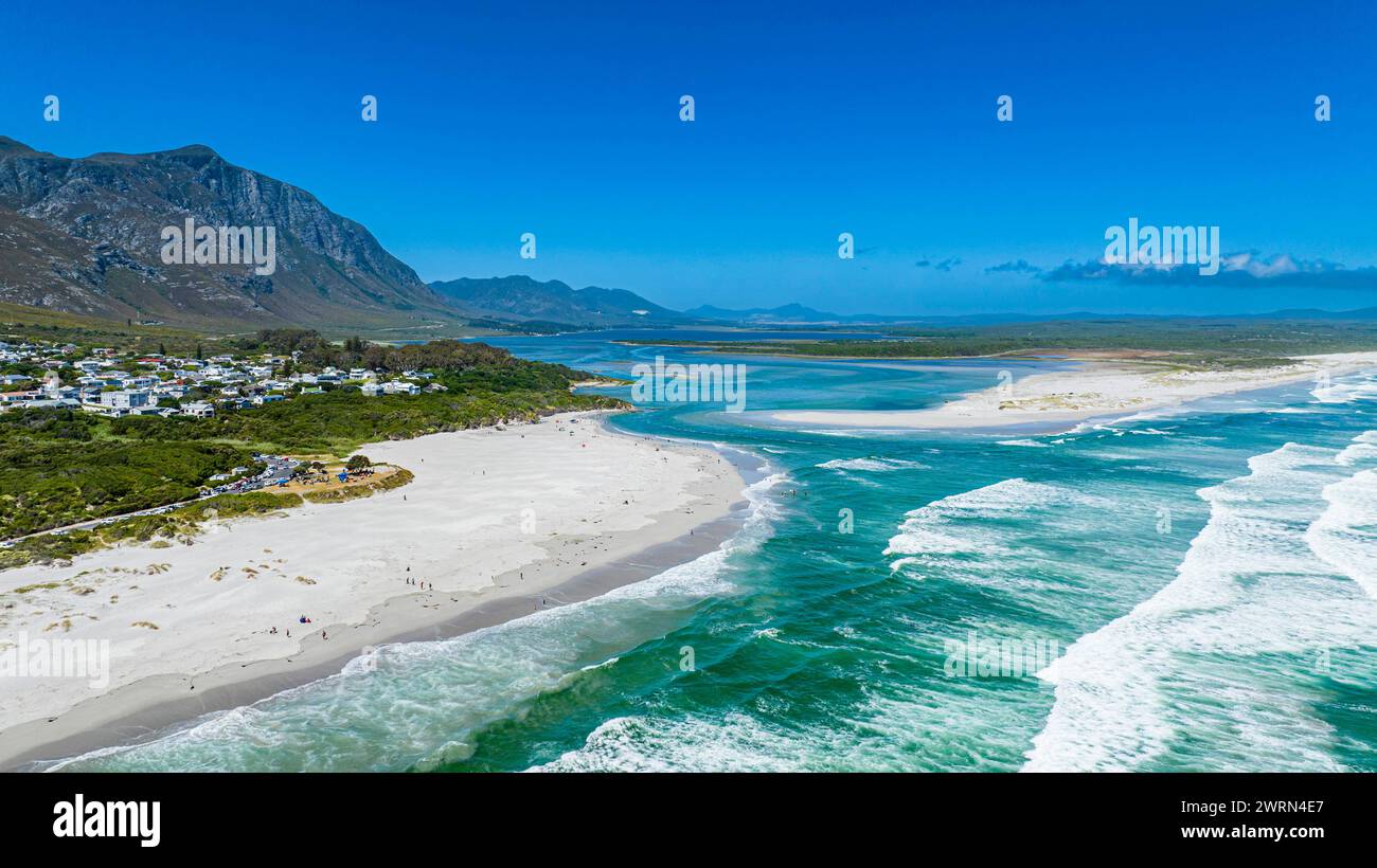 Aerial of the Klein River Lagoon, Hermanus, Western Cape Province ...