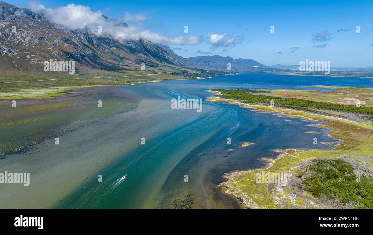 Aerial of the Klein River Lagoon, Hermanus, Western Cape Province ...