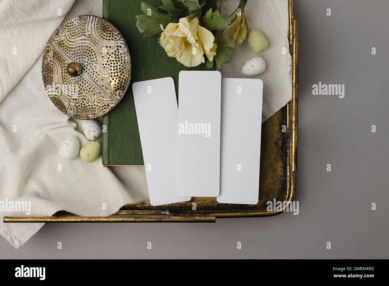 3 Bookmarks Mockup, 2x6 inch Bookmark Mockup, Vintage Card Mockup ...