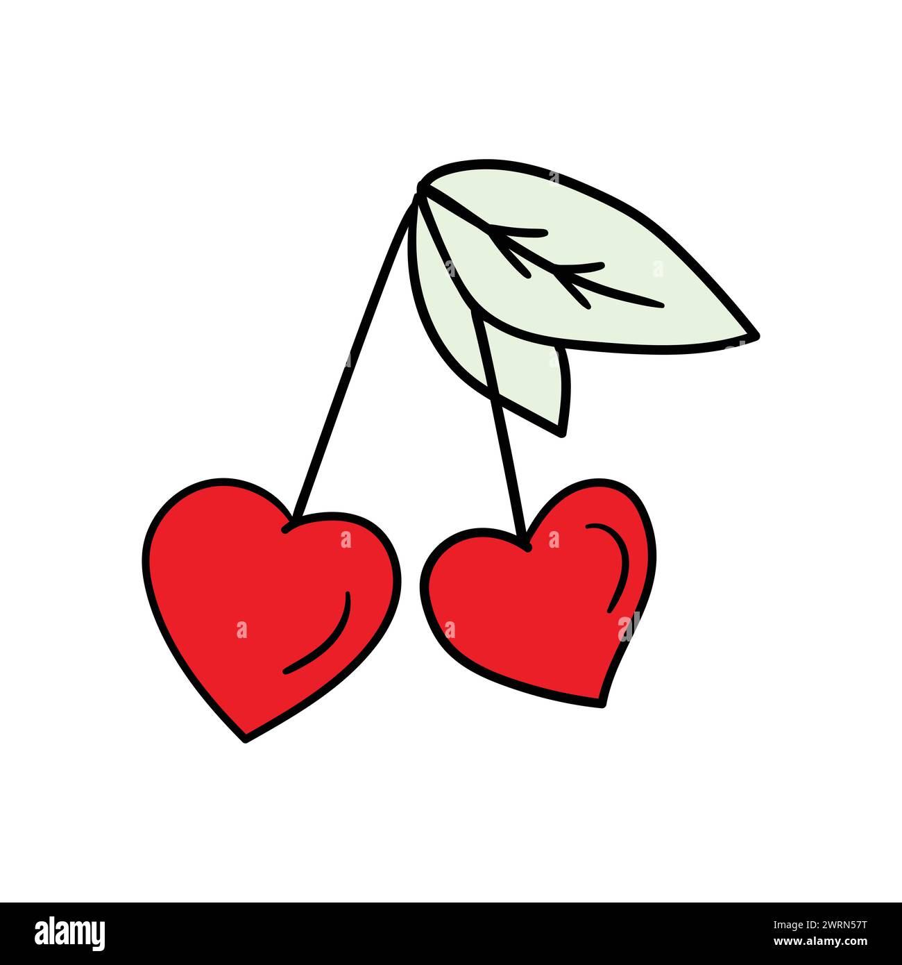 Love doodle icon. Two cherries in the shape of a heart. Vector outline ...
