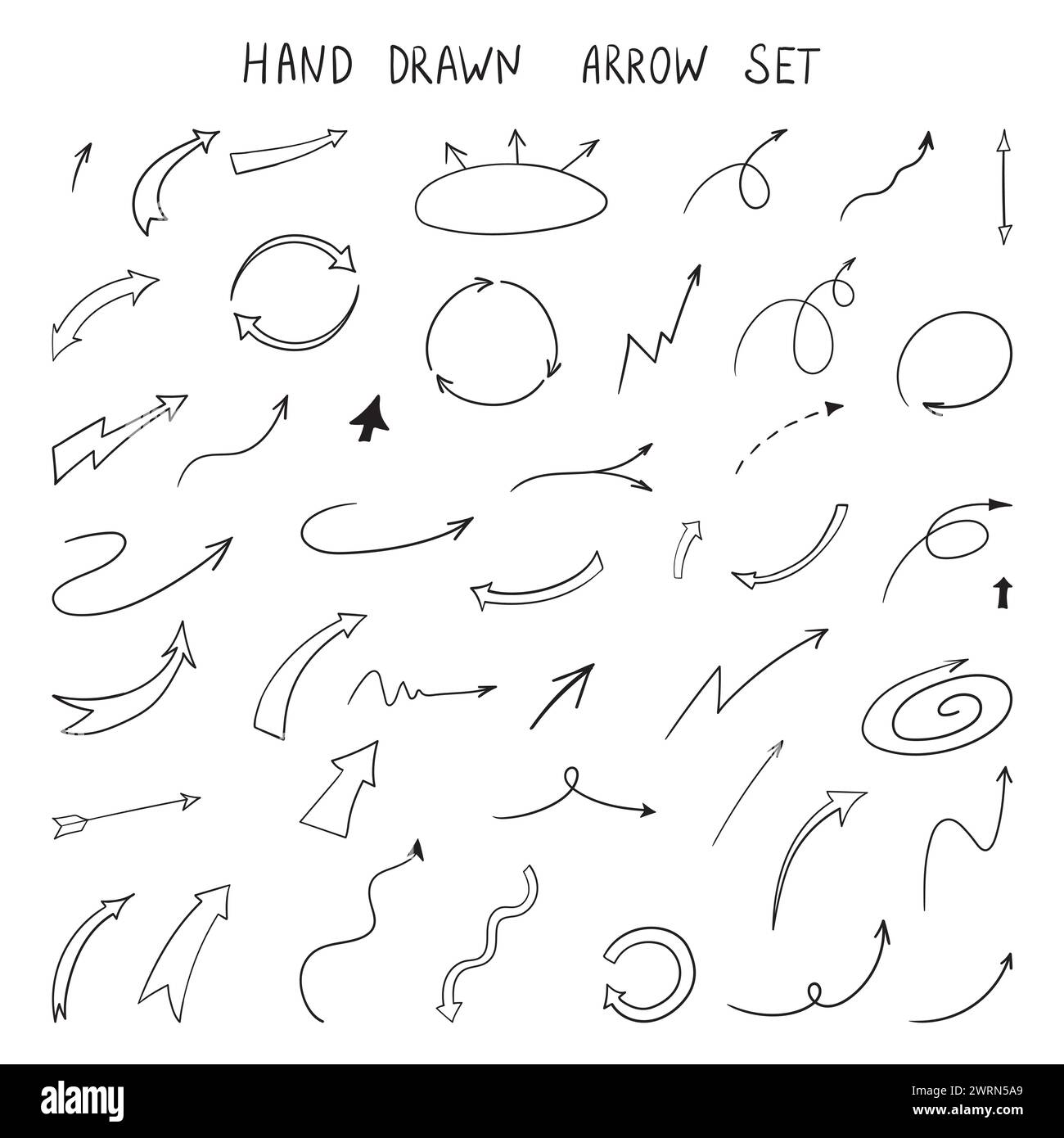 Sketch doodle style. Isolated vector arrows, hand-drawn arrows set ...