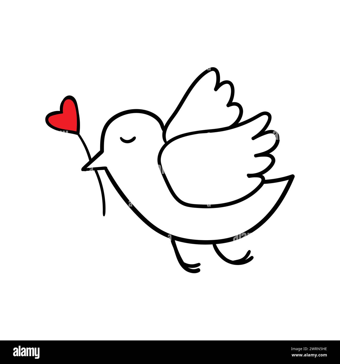 Illustration of a bird with a heart in its beak. Vector clip art ...