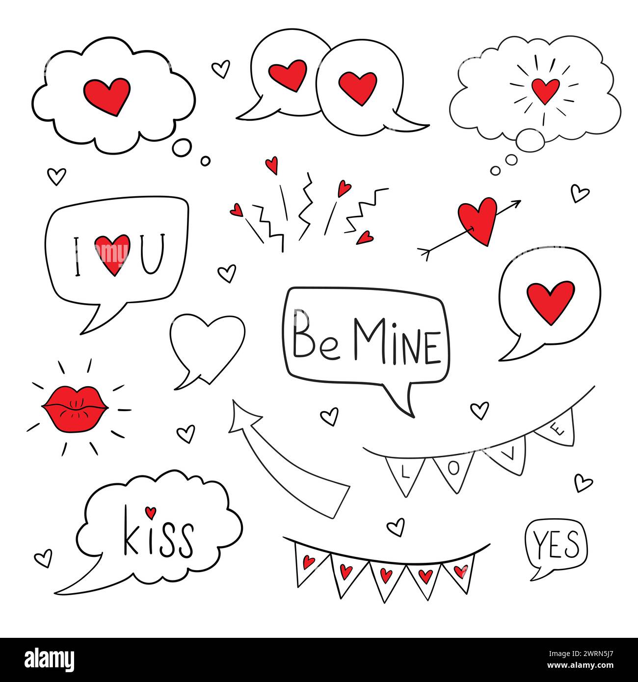 Valentine's day characters and illustrations. Sketchy vector hand drawn ...