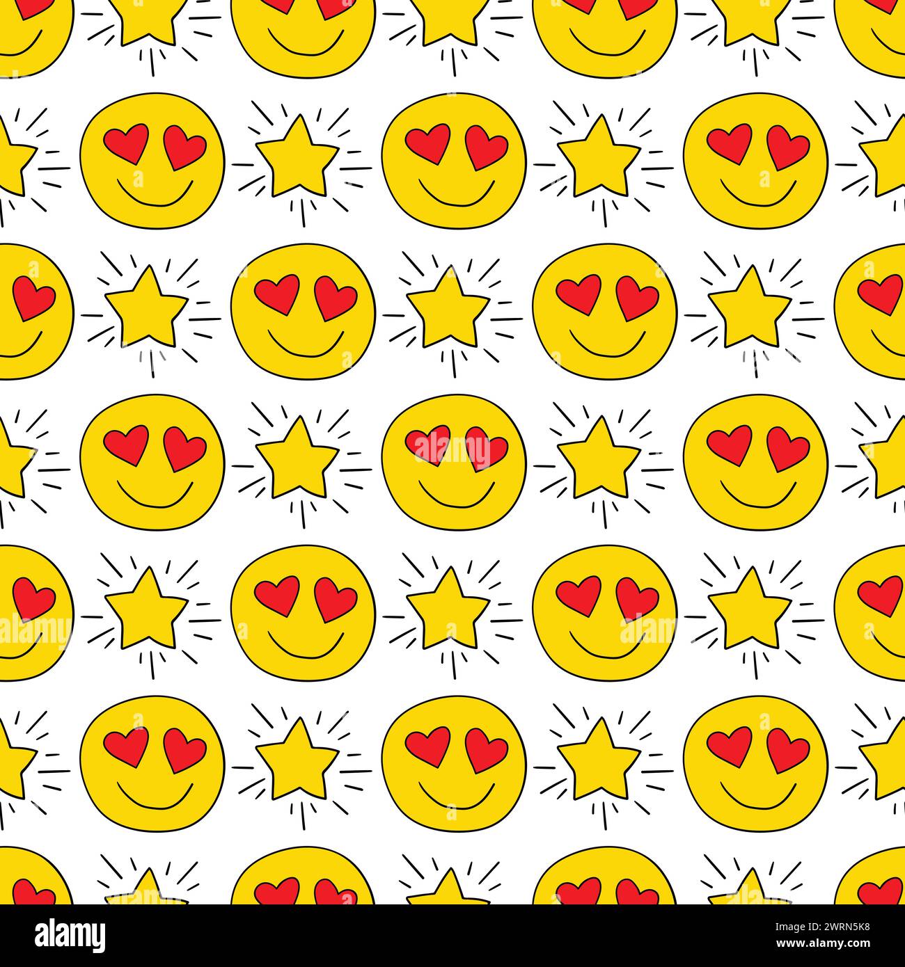 Seamless pattern with love emoticons and stars. Doodle romantic ...