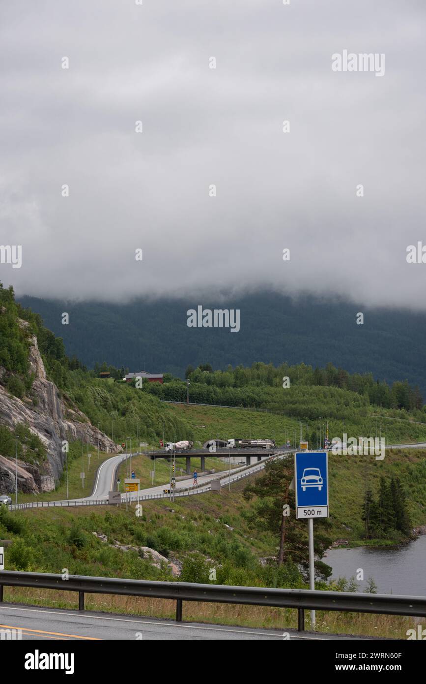 View of a highway and expressway in Norway in the mountains with ...
