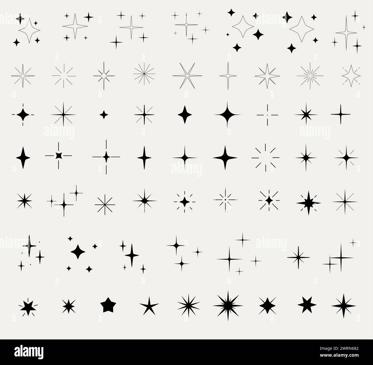 Retro futuristic sparkle icons collection. Set of star shapes. set of flat sparkling star ...