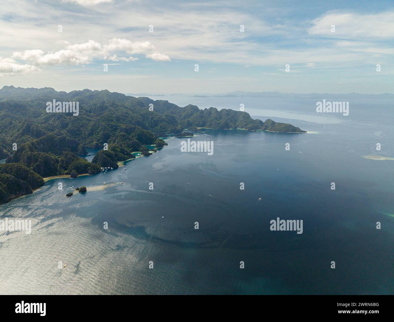 Sun reflection over the blue sea and. Lakes and Lagoons with limestone ...