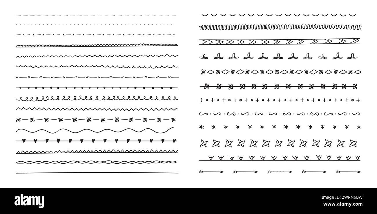 Line border and text design element. Set of hand drawn lines and ...