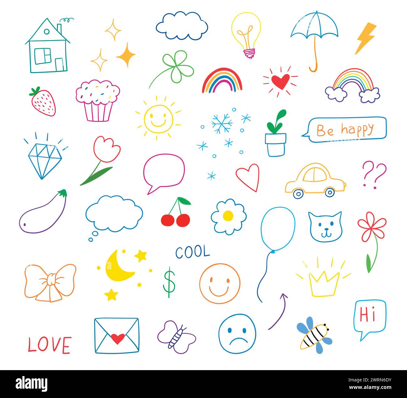 Hand drawn colored set of simple decorative elements Stock Vector Image ...