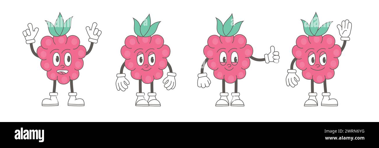 Retro trendy cartoon fruit characters. Modern cute comic mascot of ...