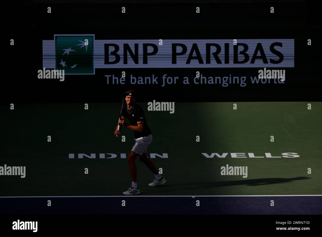 March 12, 2024 Alexander Zverev of Germany serves against Alex De ...