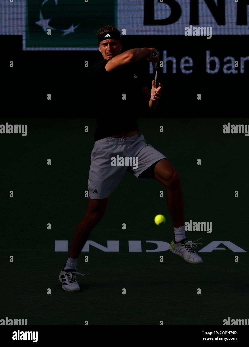 March 12, 2024 Alexander Zverev of Germany returns a shot against Alex ...