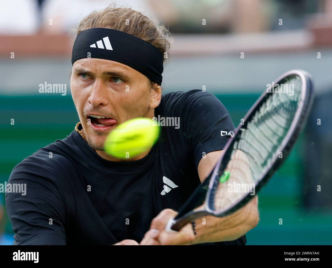 March 12, 2024 Alexander Zverev of Germany returns a shot against Alex ...