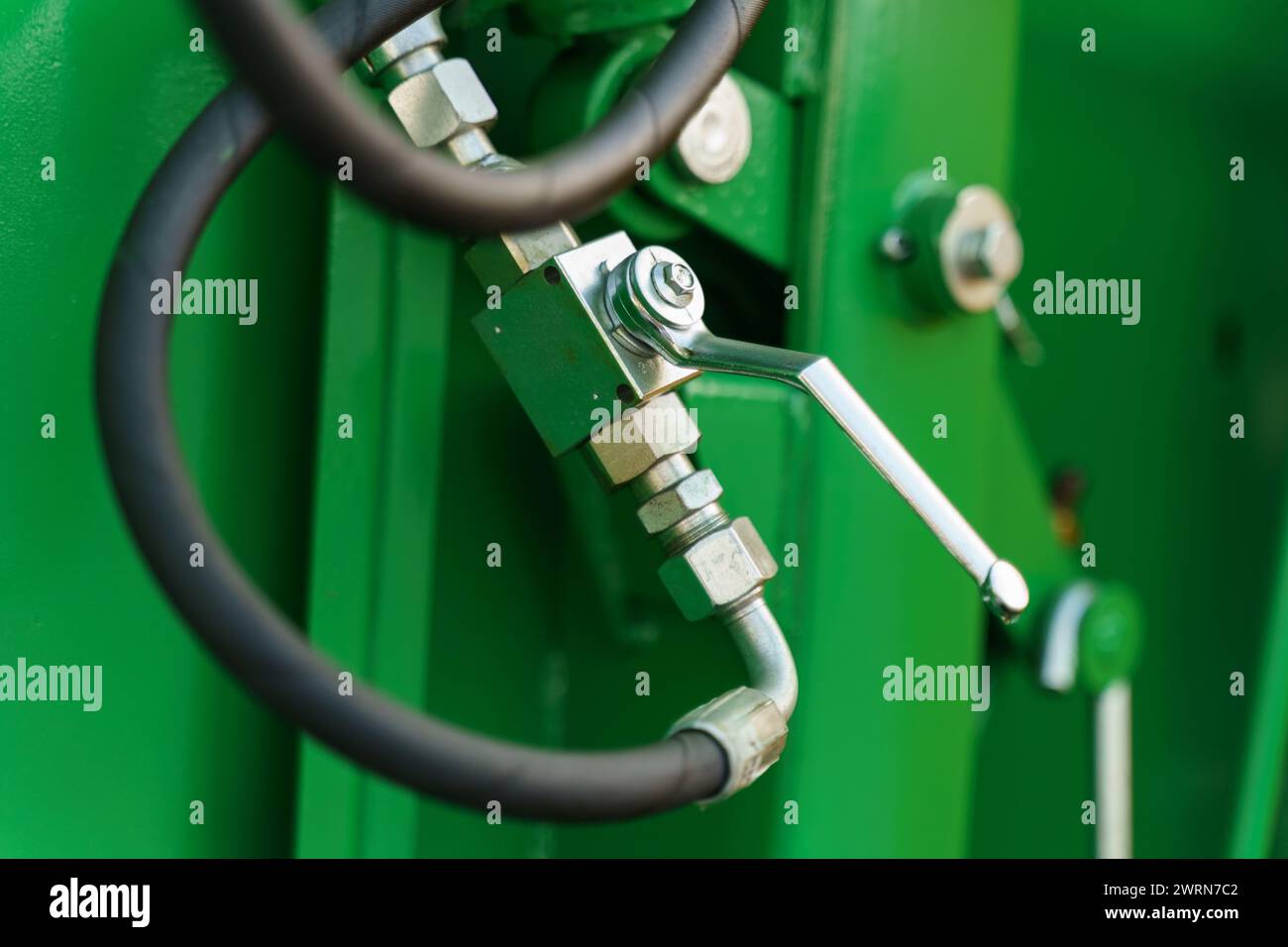 Close-up of the shut-off valve of the hydraulic distribution system of ...