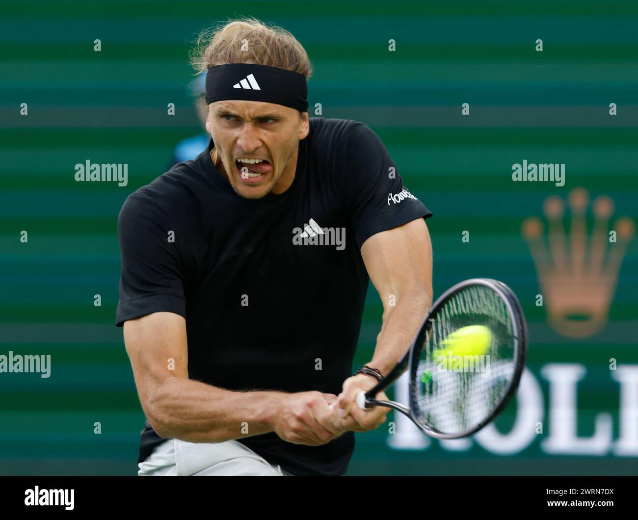 March 12, 2024 Alexander Zverev of Germany returns a shot against Alex ...
