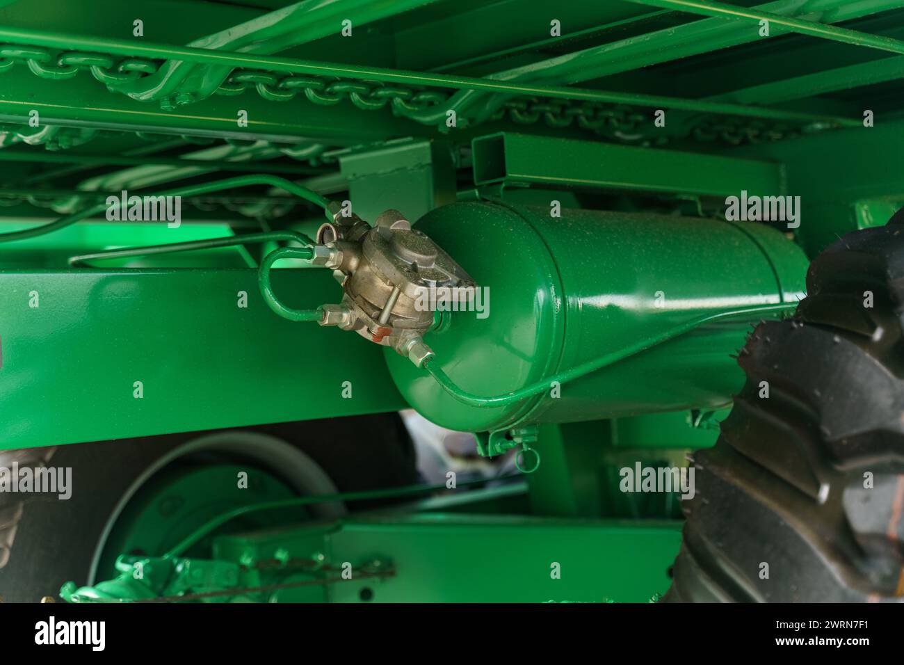 Detailed view of the receiver of the pneumatic brake system of an ...