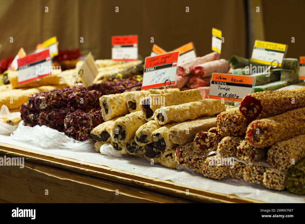 A variety of Turkish delights, featuring different flavors and nuts ...