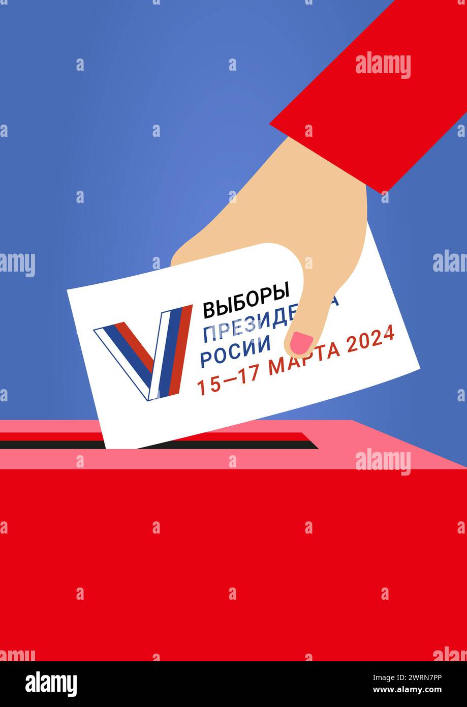 Moscow presidential elections in Russia in 2024, a ballot box, a hand ...
