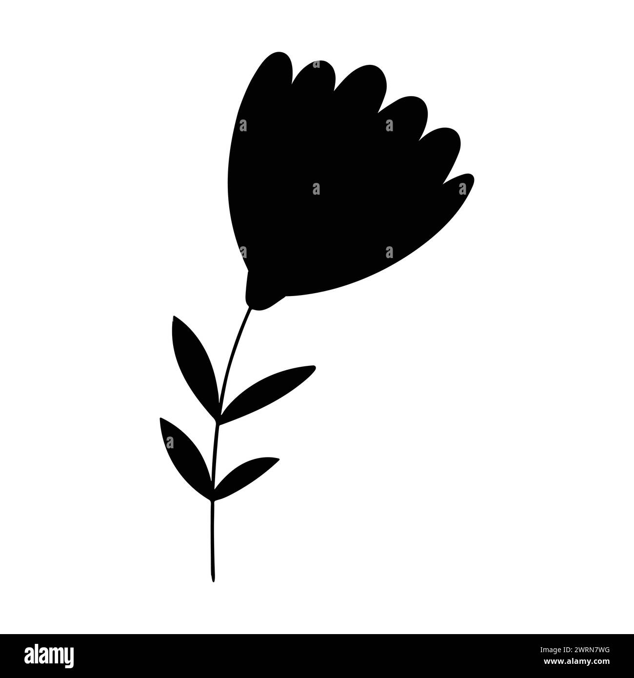 plant doodle, single plant silhouette isolated on white background ...