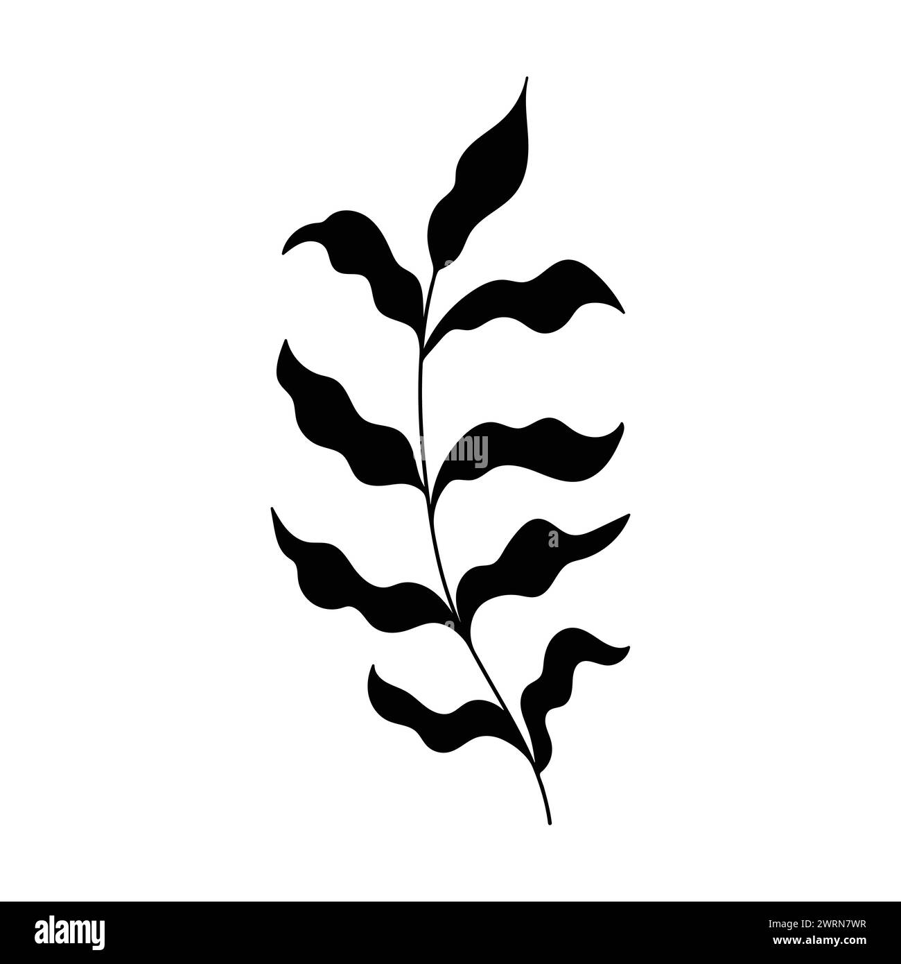 plant doodle, single plant silhouette isolated on white background ...