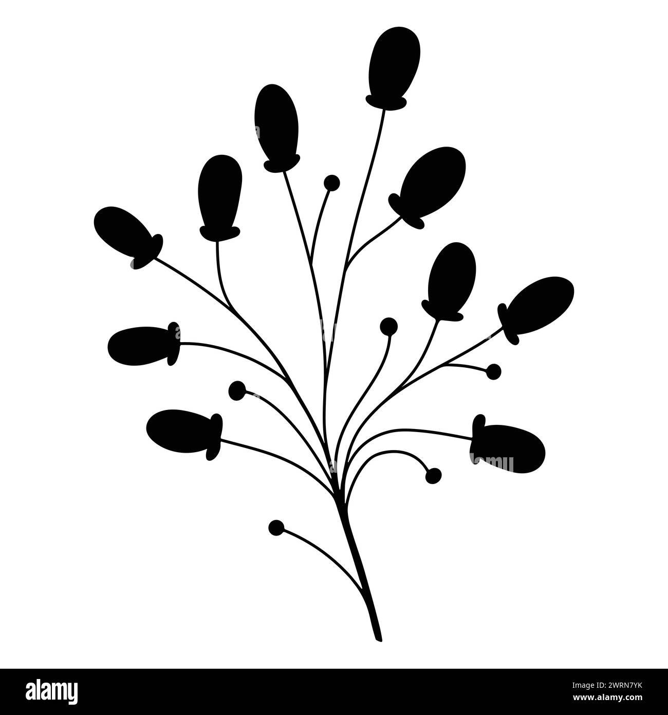 plant doodle, single plant silhouette isolated on white background ...