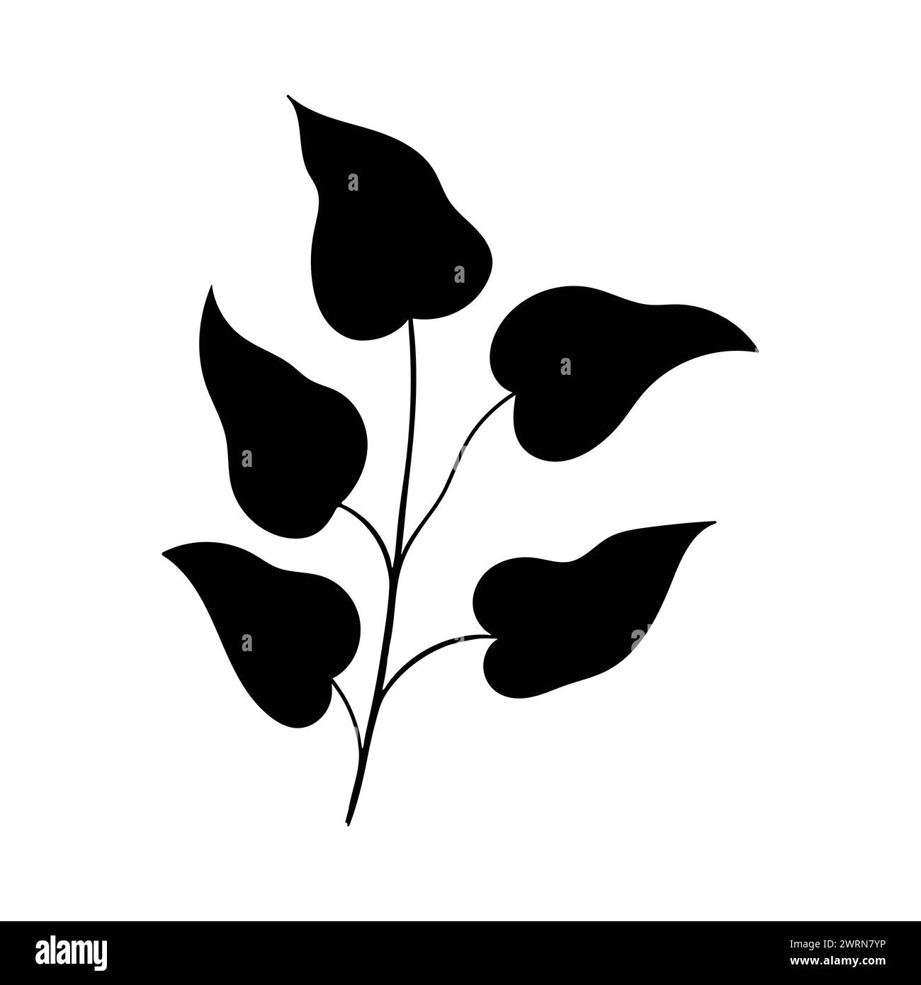 plant doodle, single plant silhouette isolated on white background ...