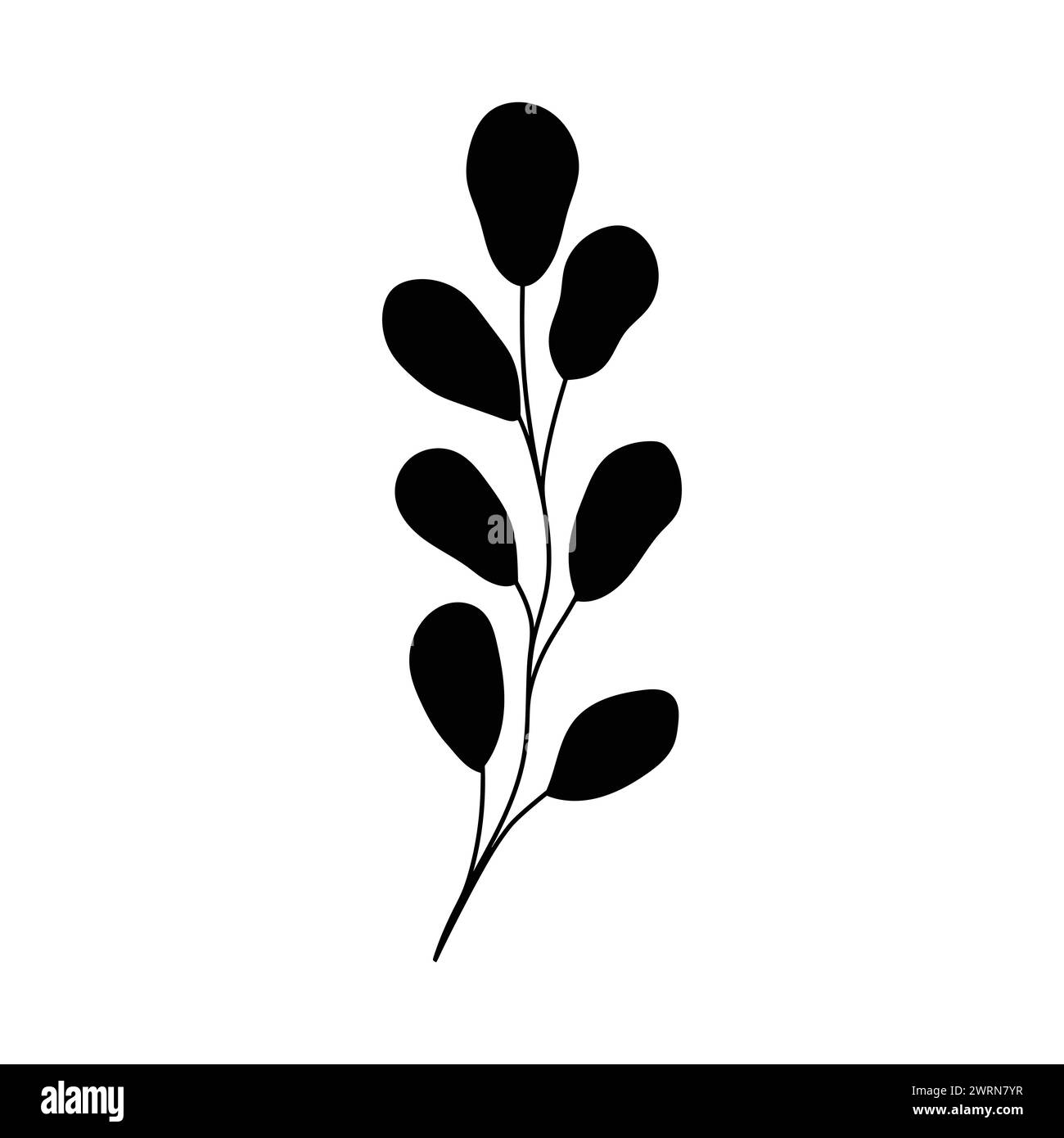 plant doodle, single plant silhouette isolated on white background ...