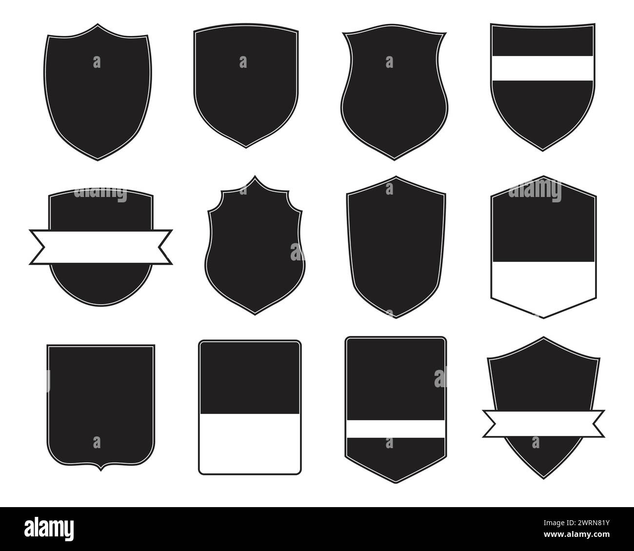 Set of different shield shapes icons. Vintage labels or badges retro ...
