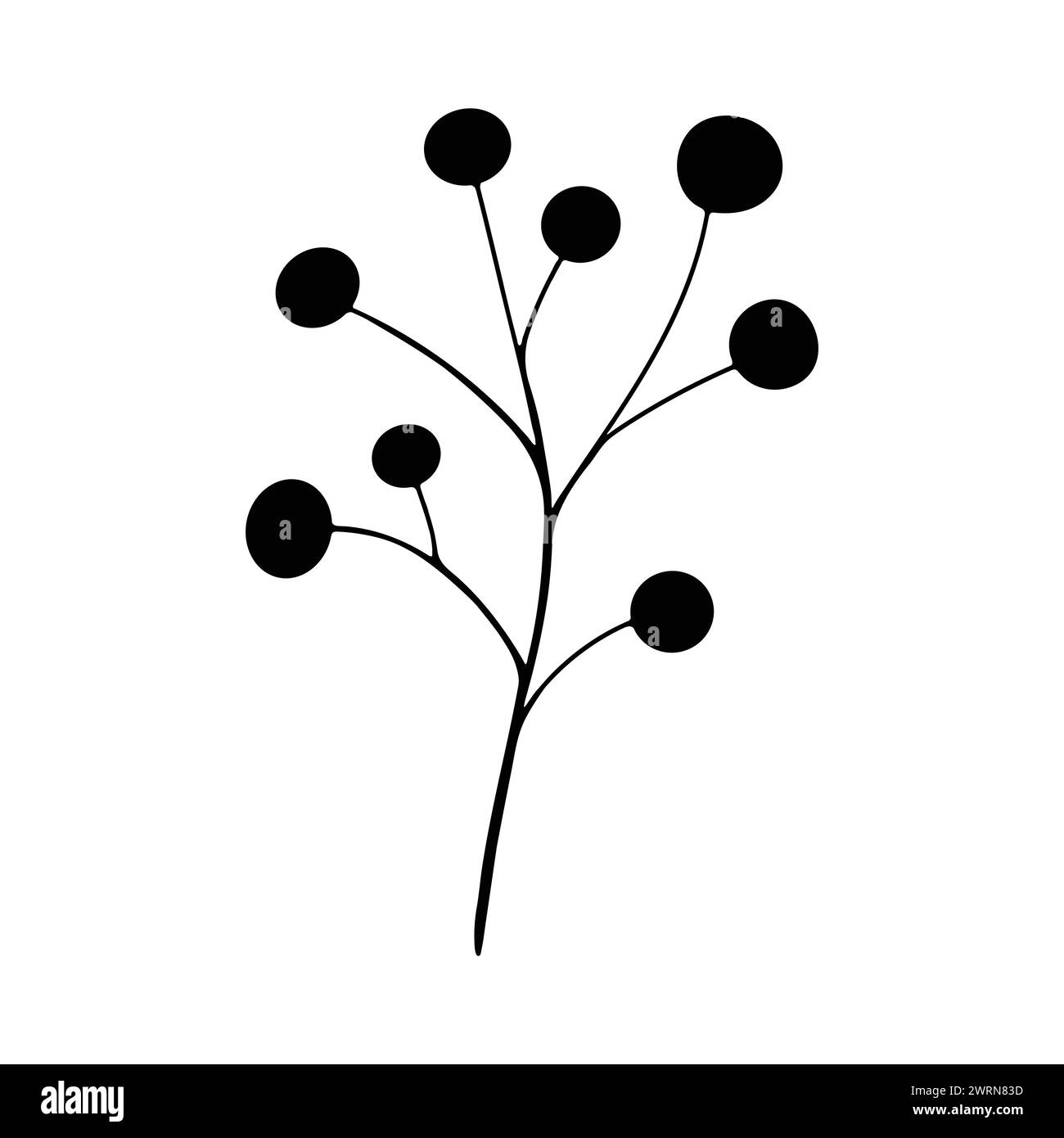 plant doodle, single plant silhouette isolated on white background ...