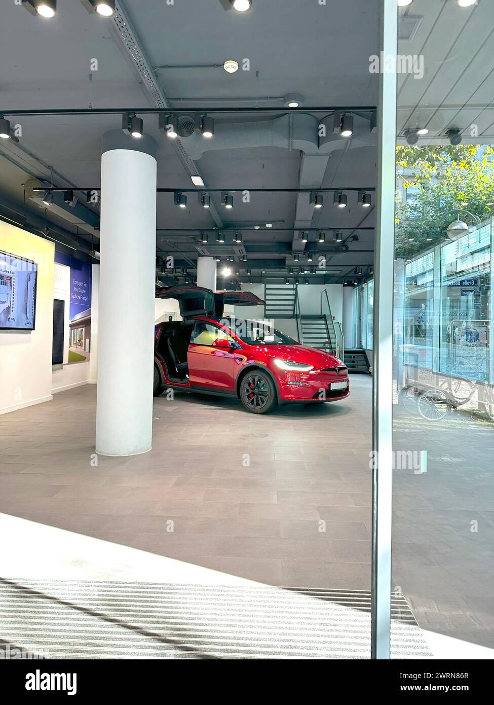 Ultra Red electric vehicle Tesla model X Falcon Wing in Studio ...