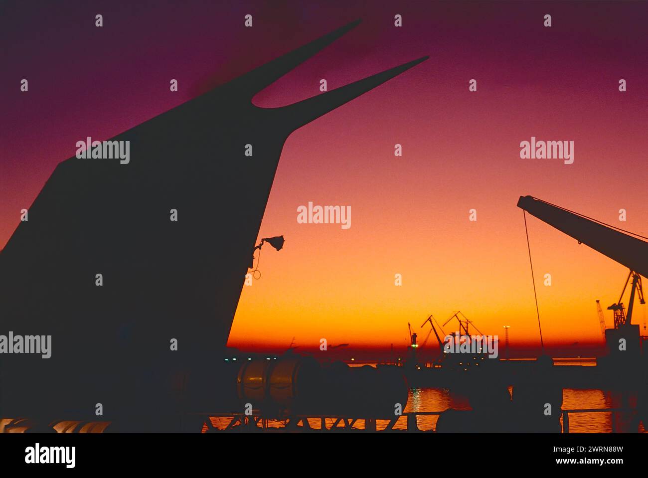 Nightfall on the deck of a ship at the port of Algeciras Stock Photo ...