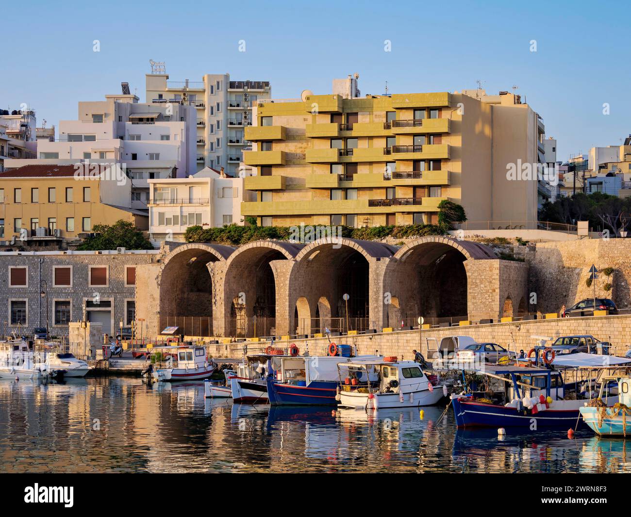Venetian Dockyards at the Old Port, sunrise, City of Heraklion, Crete ...
