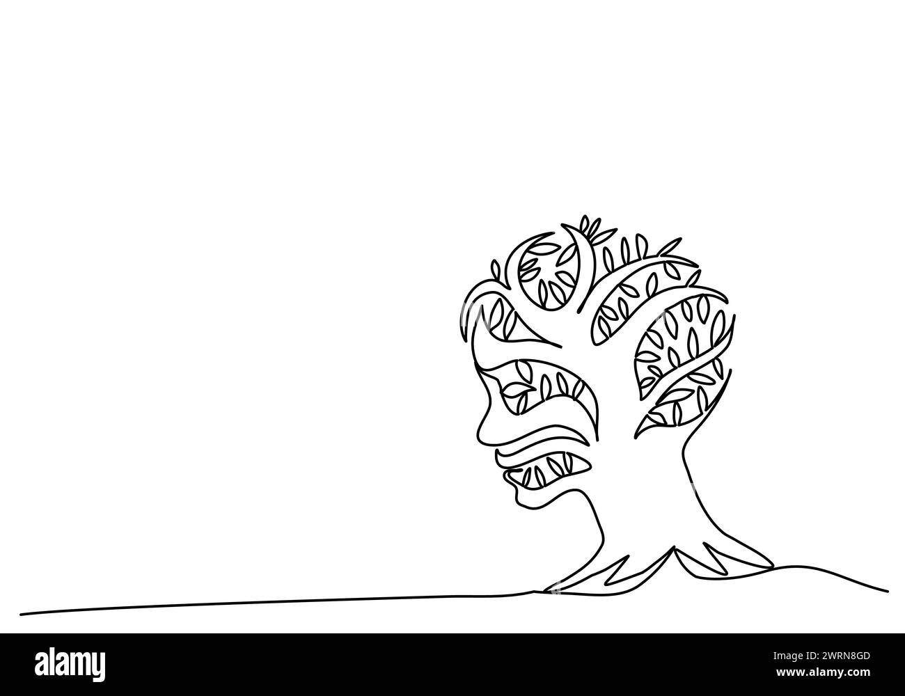 Old tree form human profile silhouette, one line drawing animation ...