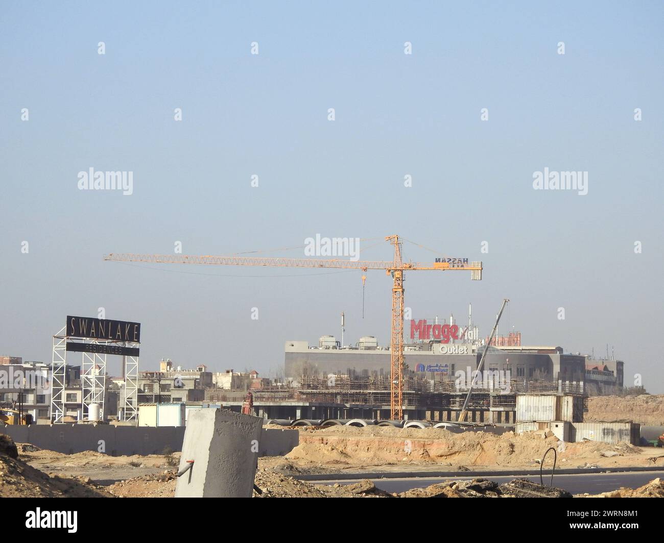 Cairo, Egypt, March 2 2024: A crane tower of Hassan Allam Co, A ...